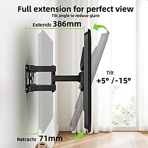 USX MOUNT Full Motion TV Wall Mount for 42"-80" TVs, Swivel and Tilt TV Mount , Wall Mount TV Bracket with Articulating 6 Arms, Max VESA 600x400mm, 110 lbs, 16" Wood Studs with Wall Drilling Template