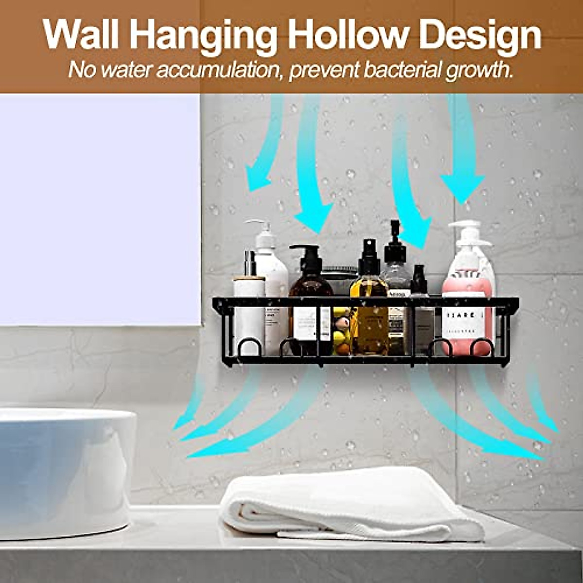 HNRLOY Shower Caddy Organizer,4Pack Bathroom Shower Shelf Rack for Wall Mount Bath Shower Storage with 2 Soap Dish Holder,Self Adhesive Stainless Steel Black Shower Shelves Accessories