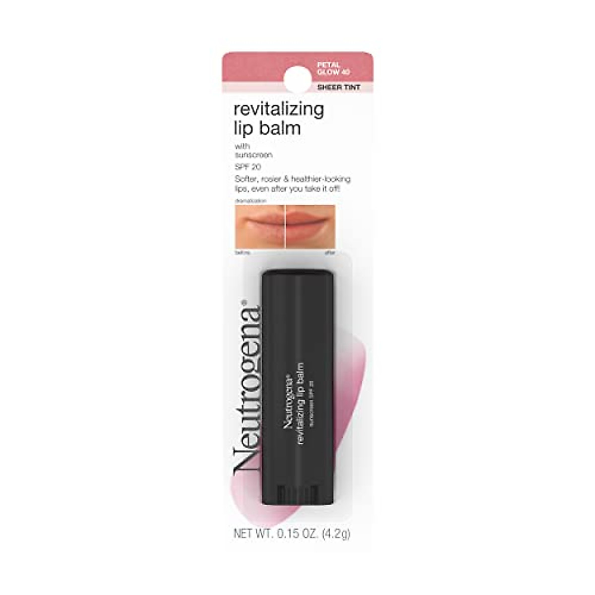 Neutrogena Revitalizing and Moisturizing Tinted Lip Balm with Sun Protective Broad Spectrum SPF 20 Sunscreen, Lip Soothing Balm with a Sheer Tint in Color Petal Glow 40.15 oz