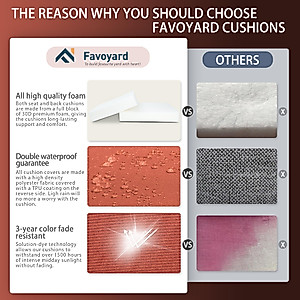 Favoyard Deep Seat Patio Cushion Set 22 x 22 Inch Waterproof Outdoor Chair Cushions for Patio Furniture with Fade Resistant and Removable Cover with Handle & Adjustable Straps for Patio, Yard, Garden