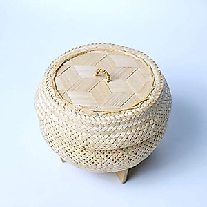 CraftCurl Bamboo Rice Steamer serving Basket kratip Container Handmade Kitchen Decor Design with stand- Handwoven use for steam Sticky Rice in Thai Thailand Laos (Medium 6 inches)