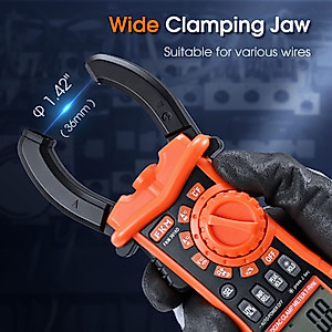 FKM Clamp Meter, Multimeter T-RMS 6000 Counts, AC/DC Current and Voltage Tester Auto-ranging, Measure Current Voltage Temperature Capacitance Resistance Diodes Continuity Duty-Cycle, Backlight & LED