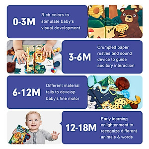 Baby Books Tummy Time Toys, Baby Toys 0-6 Months Touch Feel Soft Cloth Crinkle Books for Babies, Stroller Baby Toys 0-6 Months, Montessori Toys for Babies 0-6 Months Baby Gifts for Newborn Girl, Boys