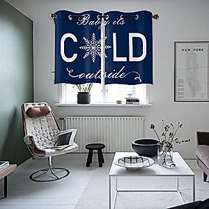 LBDEKOR Kitchen Curtain 39 Inch Length, Christmas Grommet Curtain for Kitchen Winow Curtains Drapes for Living Room Bedroom Bathroom Window Treatment 2 Panels Set Cold Winter Snowflakes Blue Backdrop