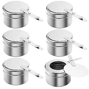 MOUYAT 6 PCS Chafing Fuel Holder with Cover, Stainless Steel Chafer Wick Fuel Sterno Canned Heat Holder for Buffet Warmer Barbecue Parties Chafing Dish