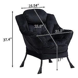 HollyHOME Modern Fabric Large Lazy Chair, Accent Comfy Upholstered Lounge Chair, Thick Padded Back Reading Chair with Armrest, Single Leisure Sofa Chair for Bedroom, Living Room, Dorm, Black