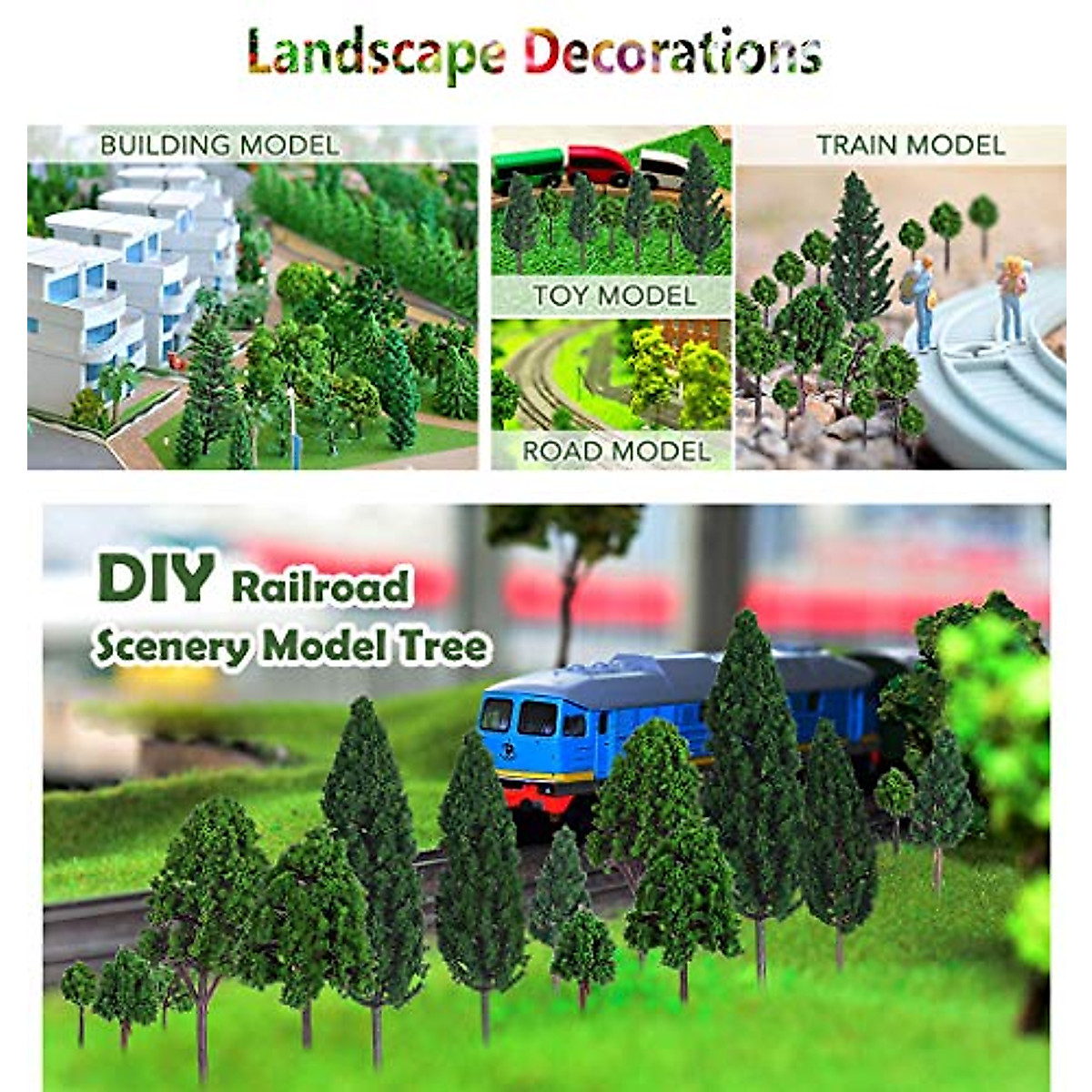 hatisan 37pcs Mixed Model Trees 1.45-5.5 inch (3.7 -14 cm), Ho Scale Trees Diorama Supplies, Model Train Scenery, Fake Trees for Projects, DIY Scenery Landscape Woodland Scenery - Multiple Type