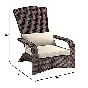 Patio Sense 62172 Deluxe Coconino Wicker Lounge Chair All Weather Wicker Armchair Lightweight Durable Adirondack Style Includes 3" Thick Beige Cushion & Lumbar Pillow - Mocha Finish