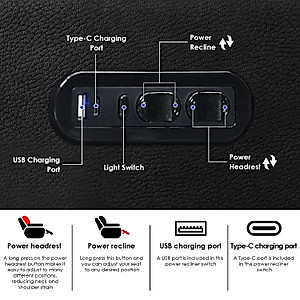 Weilianda Home Theater Seating Top Grain Leather Loveseat Recliner Chair Dual Power Movie Gaming Sofa Electric Headrest with Tray Table Type-C USB Charge (Row of 3 Loveseat Right, Black)…