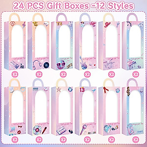 buersur 24PCS Cute Party Favors Boxes - Cute Pink Theme Gift Boxes Candy Boxes Tote Boxes Goodie Bag for Girls and boys Fill Up the Birthday Gift Bags (12 Pattern)
