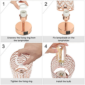 Hong-in Crystal Table Lamp, Rose Gold Lamp with USB Ports, 3 Way Dimmable Light with Crystal Lampshade, Bedside Lamp Small Touch Light for Living Room Bedroom Home, Charge Phone (Bulb Included)