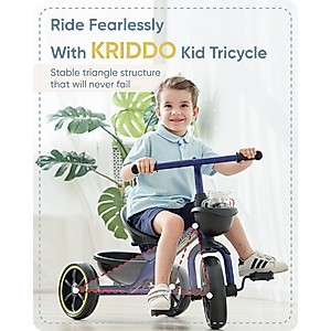 KRIDDO Kids Tricycles Age 24 Month to 4 Years, Toddler Kids Trike for 2.5 to 5 Year Old, Gift Toddler Tricycles for 2-4 Year Olds, Trikes for Toddlers, Blue