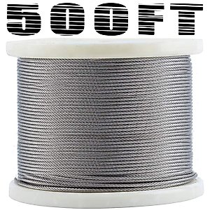Bysn 1/8 T316 Stainless Steel Cable, Aircraft Cable for Deck Railing, 7 x 7 Strands Construction Braided Steel Cable, 500FT Wire Rope Cable for Railing