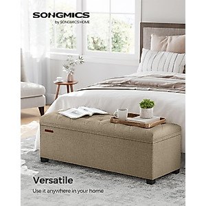 SONGMICS Storage Ottoman Bench, Foldable Foot Rest with Legs, 15.7 x 43 x 15.7 Inches, End of Bed Bench, Storage Chest, Load up to 660 lb, for Living Room, Bedroom, Entryway, Camel Brown ULSF088R01