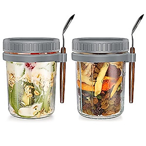 Xigugo Overnight Oats Container with Lid and Spoon,Overnight Oats Jars, 106 oz Cereal, Milk, Vegetable and fruit Salad Storage Container with Measurement Marks (grey2)