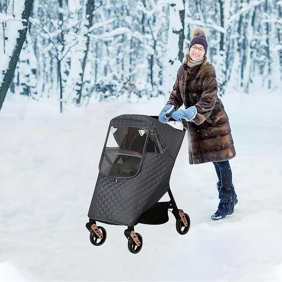 Winter Baby Stroller Cover, Universal Stroller Windshield Rain Cover to Keep Warm in Winter, Baby Travel Weather Shield Stroller Cover for Pushchair (Grey)