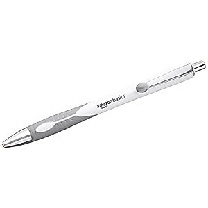 Amazon Basics Retractable Ballpoint Pens White Barrel, Medium Point 1.0mm, Black Ink, 12 Pack