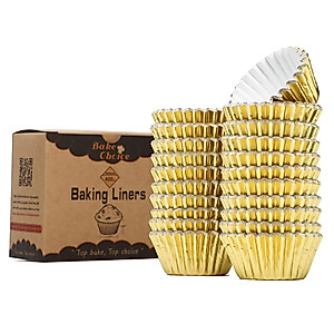 Bake Choice Non-Stick 400pcs Gold Mini Cupcake Liners for baking, Mini Size Foil muffin liners Cupcake Wrappers, Christmas Cupcake Liners for Christmas Decorations