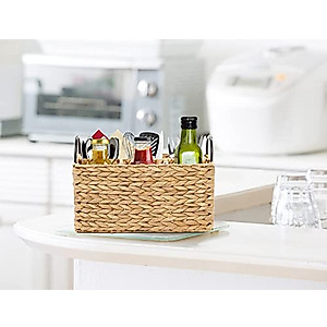 Americanflat Water Hyacinth Basket with Handles - Multipurpose Storage Organizer Caddy - 1 Large and 3 Small Compartments (Natural Color)