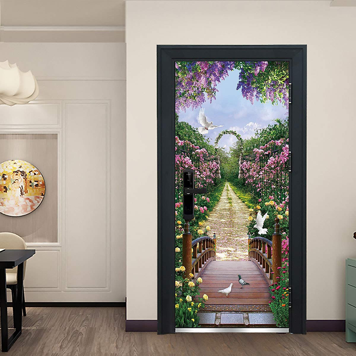 Izielad 3D Garden Flowers Self-Adhesive Door Wallpaper Murals Wall Stickers Peel and Stick Door Poster for Home Decoration Vinyl Removable Art Decal 30.3" x78.7