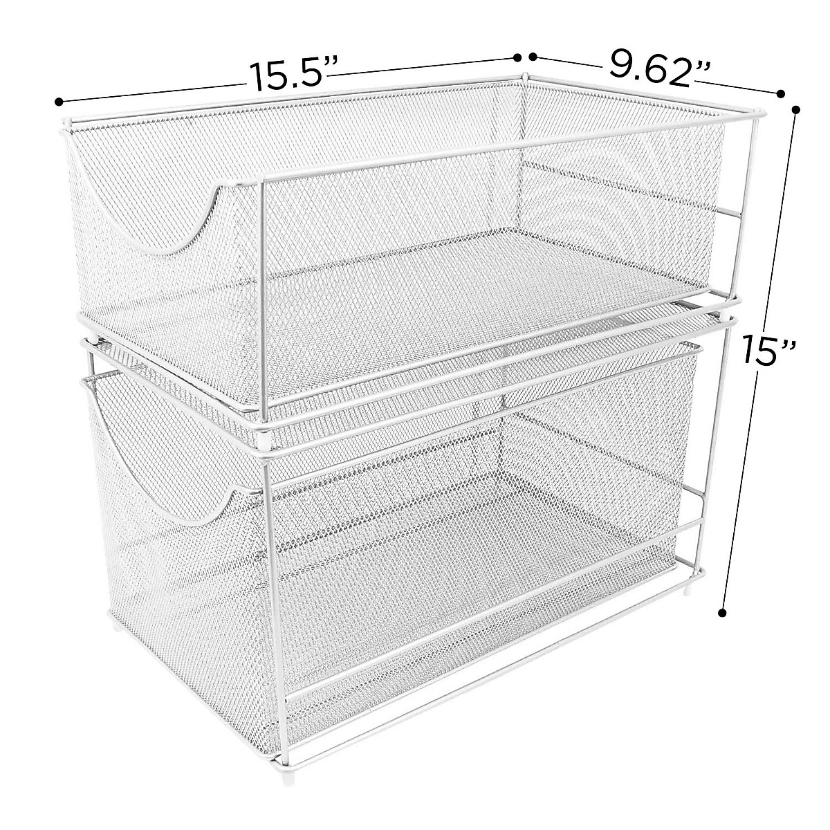 Sorbus® Cabinet Organizer Set—Mesh Storage Organizer with Pull Out Drawers—Ideal for Countertop, Cabinet, Pantry, Under the Sink, Desktop and More (White Two-Piece Set)