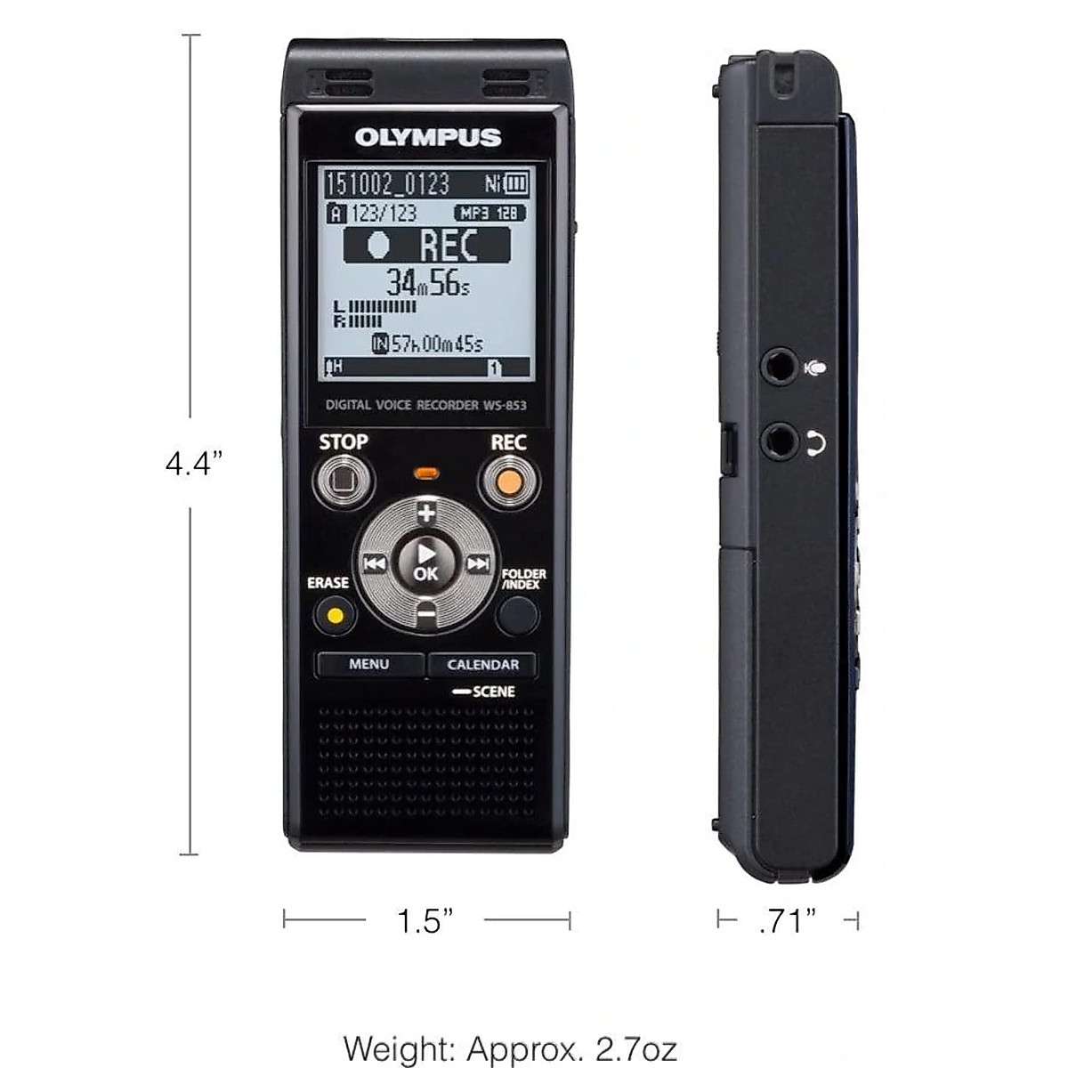 Olympus WS-853 Digital Voice Recorder - 4.1 cm (1.6") LCD - 8 GB Flash Memory
