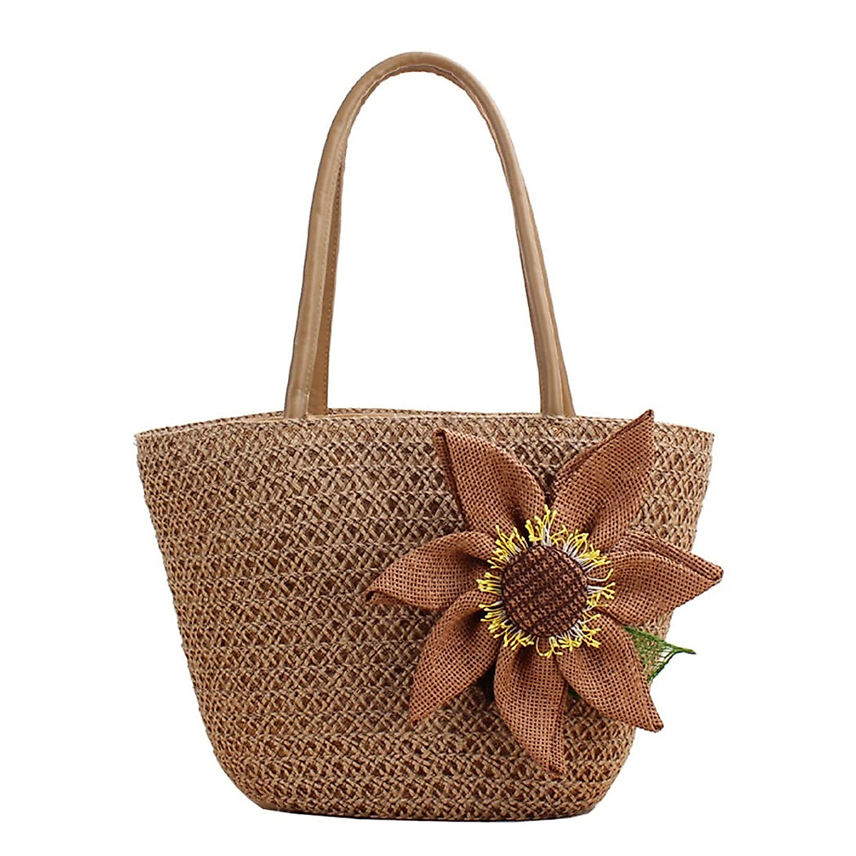 H.S.G.K Pastoral Straw Bag Hemp Flower Woven Bag Women Beach Bag Summer Sunflower Shoulder Bag Handles Handbag Tote Zipper