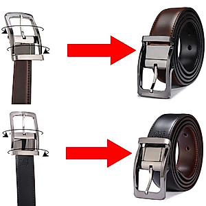 Belts for Men Reversible Leather 1.25” Waist Strap Fashion Dress Buckle Beltox (Rectangle Rotated Buckle with Burnt Umber/Black Belt, 36-38)