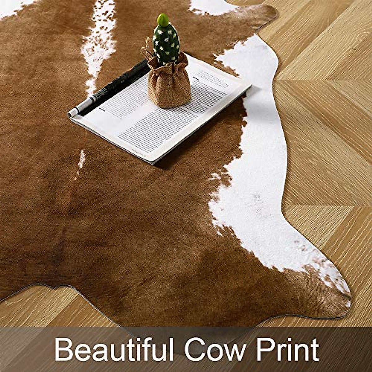 AROGAN Premium Faux Cowhide Rug 4.6 x 5.2 Feet(2 Pack), Durable and Large Size Cow Print Rugs, Suitable for Bedroom Living Room Western Decor, Black Cow Rug and White Cowhide, 2 Item Bundle