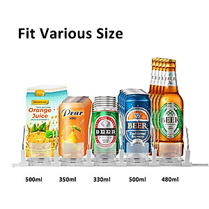 ONCHSH Drink Organizer for Fridge,Soda Can Drink Organizer for Refrigerator,Beer Pop Can Water Bottle Storage for Pantry,Width Adjustable Beverage Pusher Glide (White, 16.4"D - 5 Rows)