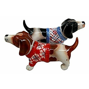 Set Of 1 French Basset Hounds Magnetic Ceramic Salt Pepper Shakers Set