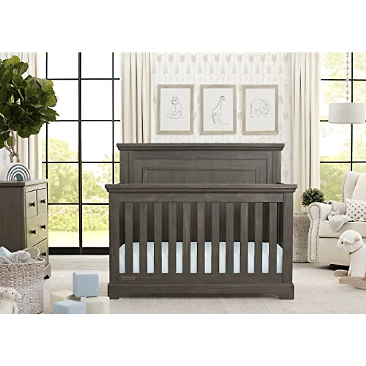 Simmons Kids SlumberTime Paloma 4-in-1 Convertible Baby Crib - Greenguard Gold Certified, Rustic Grey