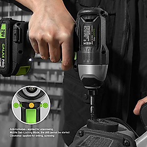 GALAX PRO Impact Driver 20 V Lithium Ion 1/4" Hex Cordless Driver with LED Work Light, 6 Pieces Screwdriver Bits, Variable Speed (0-2800 RPM)- 1.3 Ah Battery and Charger Included
