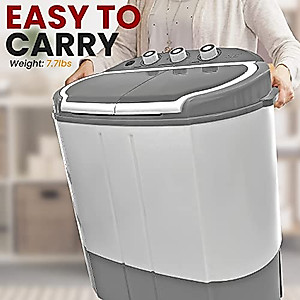Compact Home Washer & Dryer, 2 in 1 Portable Mini Washing Machine, Twin Tubs, 11lbs. Capacity, 110V, Spin Cycle w/Hose, Translucent Tub Container Window, Ideal for Smaller Laundry Loads