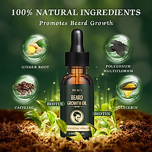 RNEKFA Beard Growth Oil With Biotin Caffeine Natural Beard Growth Serum for Men Promote Hair Regrowth Full Longer Thick Masculine Facial Hair Treatment Care 30ml