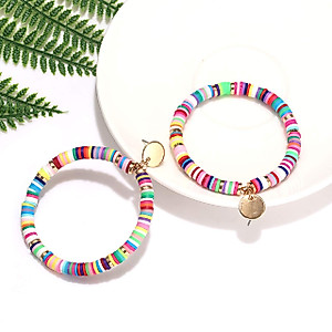 urfer Heishi Earrings Rainbow Colorful African Vinyl Disc Beaded Drop Dangle Stud Earrings Fun Summer Tribal Jewelry(colourful)