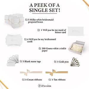 iPassion Gift Box Set - Bridesmaids Gifts for Wedding (5 Pack), All Occasions, Bridesmaid Proposal, Magnetic Boxes With Lids, Big Set For Bridal, 13.5 x 9 x 4.5 inches, Large White GiftBox