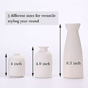 KIOXOHO White Ceramic vase Set-3 Small Flower vases for Decor,Modern Rustic Farmhouse Home Decor,Decorative vase for Pampas Grass&Dried Flowers,idea Shelf,Table,Mantel,entryway,Bookshelf Decor