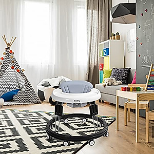 Quocdiog Baby Walker,Multi-Function Activity Center Anti-Rollover Toddler Walker,Foldable Adjustable 9 Height,High Back Padded Seat-Suitable for All Terrains for Baby Boys and Girls 6-18Months(Black)