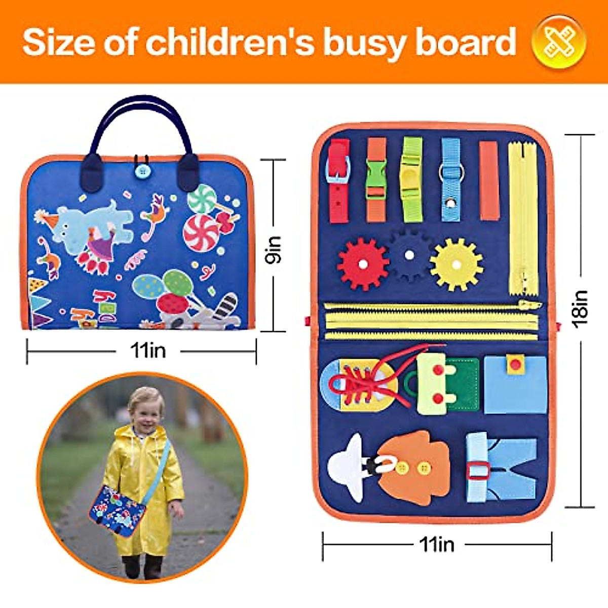 BESNEL Busy Board for Toddlers 2-4,Busy Book for Toddlers 1-3,Preschool Educational Activity Sensory Board for Learning Fine Motor Skills,Zipper Board for Toddlers 1-3,Gifts for Boys Girls
