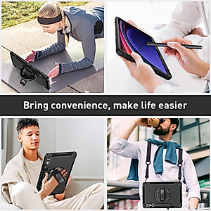 Case for Samsung Tab S9 Plus 2023: Miesherk Stock Heavy Duty Rugged Military Grade Shockproof Case for Galaxy Tab S9 Plus 12.4 Inch 2023 W/360° Stand - Handle - Shoulder Strap - S-Pen Holder - Black