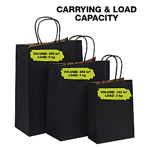 Packanewly Kraft Paper Bags with Handles, 75 PCS Black - Eco-Friendly Gift Bags - Mixed Sizes: Small, Medium & Large for Retail, Gift, Shopping, Wedding, Birthday & Parties