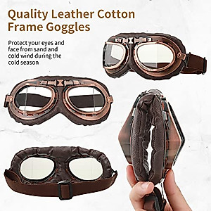 JaGely 4 Pcs Pilot Hat and Goggles Flight Costume Accessories Pilot Helmet Cap with Ear Flaps Hat Adults Winter (Black, Khaki)