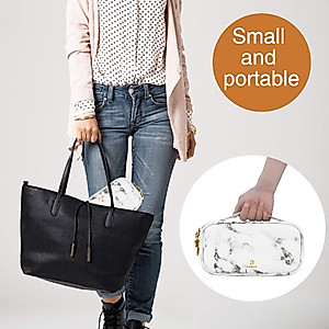 Relavel Makeup Case 2-Layer Cosmetic Brush Bag Marble Storage Travel Bag for Professional Makeup Brushes Storage Box (Marble White Pattern)