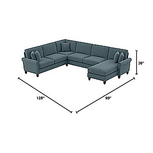 Bush Furniture Coventry U Shaped Sectional Couch with Reversible Chaise Lounge, 128W, Turkish Blue Herringbone