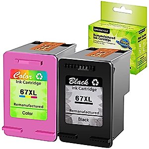 greencycle Remanufactured Ink Cartridge Compatible with HP 67XL 67 XL DeskJet 1255 2722 DeskJet Plus 4122 4123 4132 Envy 6052 6055 Envy Pro 6452 6455 Printers (Black 1 Pack, Tri-Color 1 Pack)