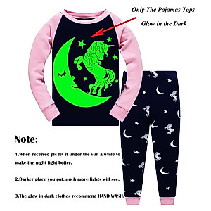 Girls Unicorn Pajamas Glow in the Dark Two Piece Long Sleeve Cotton PJs Toddler Girl Unicorn Shirt Kids Sleepwear 6t/6206