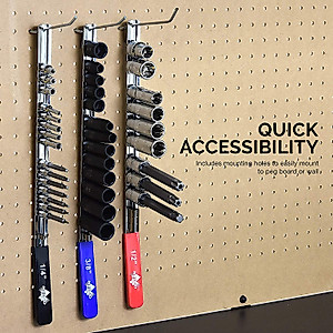 NEIKO 03968A Socket Holder and Socket Organizer Tray for Toolboxes with Lightweight and Heavy-Duty Socket Rails, 1/4-Inch, 3/8-Inch, and 1/2-Inch Drives, 3-Piece Socket Storage Set