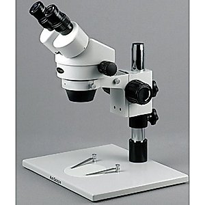 AmScope SM-1B Professional Binocular Stereo Zoom Microscope, WH10x Eyepieces, 7X-45X Magnification, 0.7X-4.5X Zoom Objective, Ambient Lighting, Large Table Pillar Stand