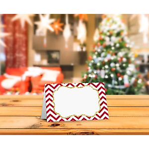 Table Place Card, Christmas Themed Tent Style Cards, Pack of 25 Half-Fold Reception Place Card, Perfect for Christmas Party, Wedding, Bridal & Baby Shower, Birthday, Banquet and Special Events B06